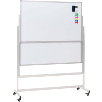 Hhg Whiteboard 656, Magnettafel, zwei Tafeln beidseitig beschreibbar h&ouml;henverstellbar rollbar inkl. Zubeh&ouml;r 101x69cm