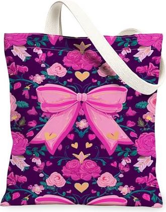 Generic Sacs fourre-tout en toile avec noeud floral, sacs d&eacute;picerie r&eacute;utilisables, vintage l&eacute;gers et lavables en toile pour T, violet, 13x15 Inch