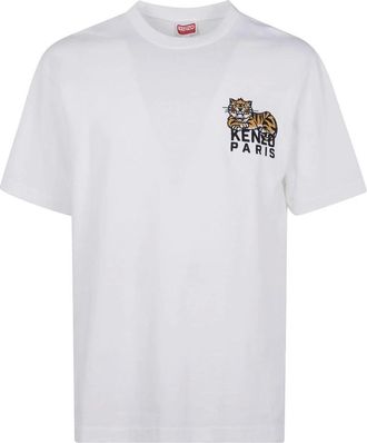 Kenzo Homme, Tops, Blanc, Taille: 2XL Paris Tiger Embroidered Cotton T-Shirt