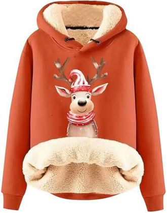 Generic Vestes de No&euml;l pour femmes 2026 - Veste dhiver &eacute;paisse et chaude - Couleur unie - En laine dagneau - Sweat &agrave; capuche, Orange, 3XL