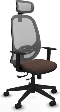 Piqueras y Crespo Schreibtischstuhl mit 1D-Armlehnen, h&ouml;henverstellbare Lendenwirbelst&uuml;tze und h&ouml;henverstellbares Kopfteil und Neigungsverstellung, Grau/Dunkelbraun
