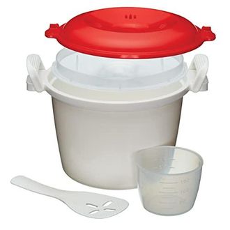 KitchenCraft Cuiseur De Riz - Cuiseur &Agrave; Vapeur Pour Micro-Ondes, Plastique Sans Bpa, 1,5 Litre, Blanc/Rouge
