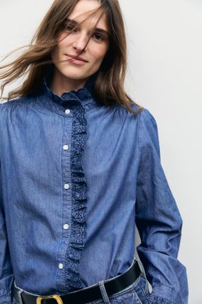 Gerard Darel Chemise &agrave; volants brod&eacute;s en denim - LOUPY - Jeans