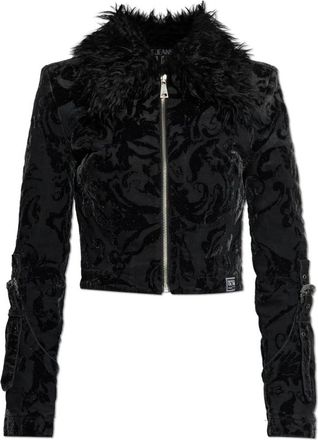 Versace Jeans Couture Femme, Vestes, Noir, Taille: 36 FR Veste à finition velours à motifs