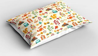 Abakuhaus Kinder Kissenbezug, Eule Fox Eichh&ouml;rnchen V&ouml;gel, Dekorativer Standard King Size Gedruckter Kissenbezug, 80 x 40 cm, Mehrfarbig