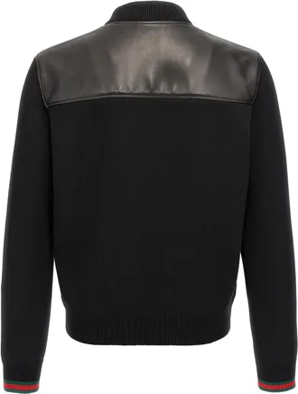 Gucci Bimaterial Nappa and Knit Bomber Jacket - Black