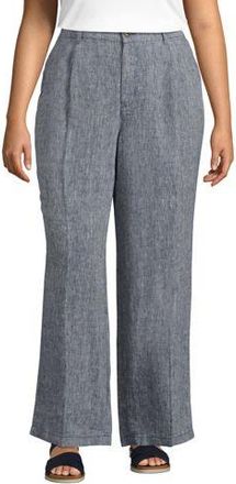 Lands End Leinenhose High Waist mit weitem Bein, Damen, Größe:48 plus, Blau, Leinen, by Lands End