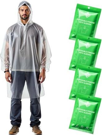 Zeno Poncho Imperm&eacute;able Jetable - Cape de Pluie Femme & Homme - Mod&egrave;le Transparent avec Capuche et Manches - Protection Adulte pour V&eacute;lo et Randonn&eacute;e - Pac