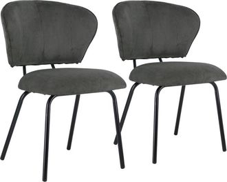 Happy Garden Happy Garden - Lot de 2 chaises en velours c&ocirc;tel&eacute; gris fonc&eacute; nilsa