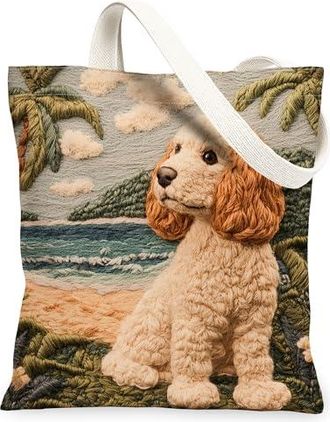 Generic Sac fourre-tout fantaisie en toile motif cocker &eacute;pagneul pour faire du shopping, 33 x 38,1 cm, sac d&eacute;picerie r&eacute;utilisable pour femme, peinture danimau