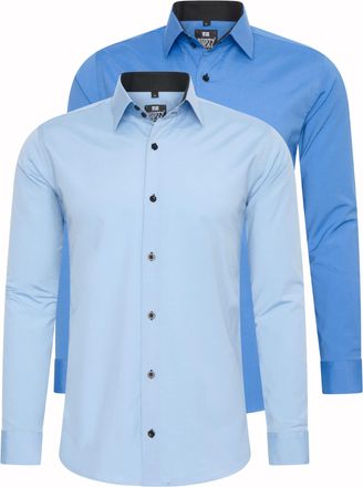 Rusty Neal 2er Set Herren Hemd Kontrasthemd Businesshemd Freizeithemd S M L XL XXL 3XL 4XL 5XL 6XL Cotton-Stretch Doppelpack, Gr&ouml;&szlig;e:6XL, Farbe:2erSet-(44_Hellbla