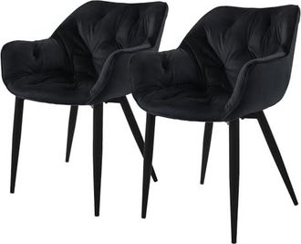 ML Design ML-Design Set de 2 Chaises de Salle &agrave; Manger, Noir, Assise Rembourr&eacute;e en Velours, Pieds M&eacute;talliques Noir, avec Dossier et Accoudoirs Ergonomiques, Fau