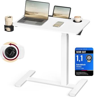 Vasagle Beistelltisch mit Rollen, mobiler Stehtisch, 70 x 40 cm gro&szlig;e Tischplatte, verstellbare H&ouml;he, 2 Getr&auml;nkehalter, Schlitz f&uuml;r Handy oder Tablet, wolkenw