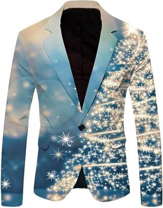 Generic Blazer décontracté à revers multicolore à un bouton pour homme, coupe régulière, manteau de sport, veste pour bal, fête, dîner, Noël, bleu clair, XXL