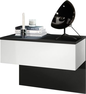 Vladon Nachttisch Sleep, Made in Germany, Nachttischschrank mit Schublade zur Wandmontage, Schwarz matt/Weiß matt (60 x 46 x 35 cm)