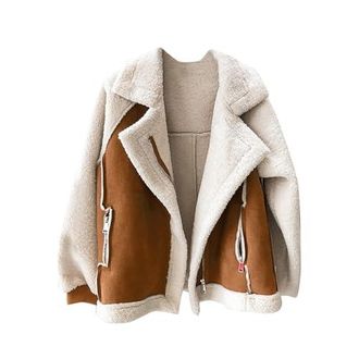 Generic Veste en polaire pour femme douce &agrave; doublure sherpa, style &eacute;l&eacute;gant, col &agrave; revers, en simili-su&egrave;de, en faux cuir, manteau chaud dhiver, v&ecirc;tement dext&eacute;r