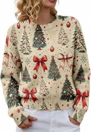 Generic Pull de No&euml;l pour femme - Imprim&eacute; graphique - Surdimensionn&eacute; - Tricot habill&eacute; - Confortable - Doux et chaud - Pour les f&ecirc;tes &agrave; la maison, kaki, XXL