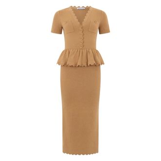 Self Portrait Femme, Robes, Brun, Taille: 36 FR Knit Peplum Midi Dress