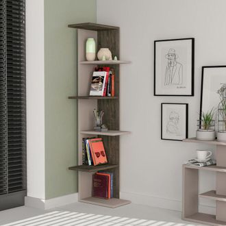 Decortie Decortie Saso Biblioth&egrave;que dangle moderne Pr&eacute;sentoir 5 &eacute;tages autoportant Caf&eacute; fonc&eacute; Gris moka 141cm