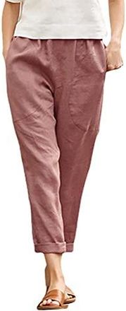 TOMWELL Femme Pantalon Été Décontractée Coton Lin Harem Pantalon Léger Taille ElastiqueSolide Couleur Pantacourt Sport Pants 7/8 Grande Taille Longueur Pants 