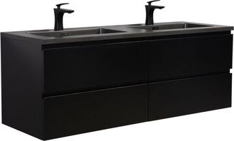 Badplaats Badezimmer Badm&ouml;bel-Set Angela 140 cm - Schwarzes Waschbecken