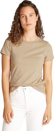 Calvin Klein T-Shirt Manches Courtes Femme Logo Neckline Slim Fit, Beige (White Pepper), M