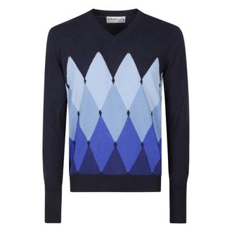 Ballantyne Klassischer Pullover mit Diamant-Intarsienmuster - - Knitwear - Herren - Blau - L