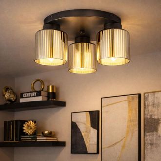 Globo Lighting Plafonnier LED 3 flammes lampe de salon verre chrom&eacute; plafonnier chambre &agrave; coucher, 3x 9W 3x 810lm blanc chaud, DxH 34,5 x 17,5 cm