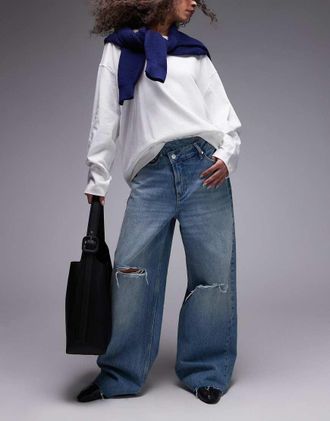 AllSaints Aki - Jean &agrave; taille crois&eacute;e - D&eacute;lavage clair-Bleu