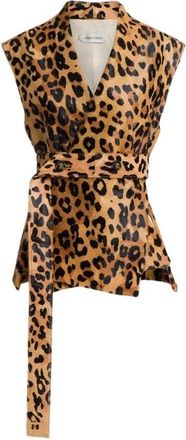 Alberta Ferretti Femme, Tops, Brun, Taille: 36 FR Veste en cuir effet poulain imprim&eacute; l&eacute;opard