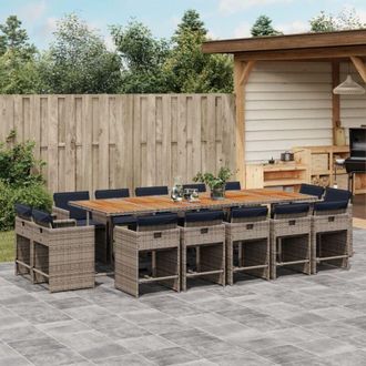 vidaXL vidaXL Ensemble &agrave; manger de jardin 15 pcs coussins gris r&eacute;sine tress&eacute;e