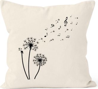 Autiga Kissenbezug Pusteblume Musiknoten Noten Musik Dandelion Kissen-H&uuml;lle Deko-Kissen Baumwolle quadratisch Natur Unisize