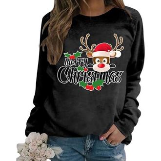 Generic Sweatshirt Femme à Manches Longues sans Capuche Design imprimé Polyvalent pour lAutomne et lHiver adapté Quotidien et aux fêtes (Black, XXL)