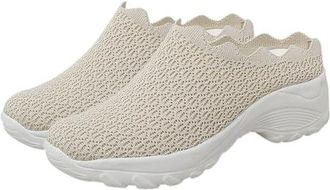 IFUNDOM Chaussures D&eacute;contract&eacute;es &agrave; Enfiler &agrave; Semelles &Eacute;paisses en Tissu Respirant Beige 40 Femme Printemps Antid&eacute;rapantes Confortables
