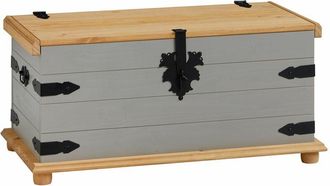 IDIMEX Coffre de rangement en pin tequila style mexicain, lasuré gris et brun