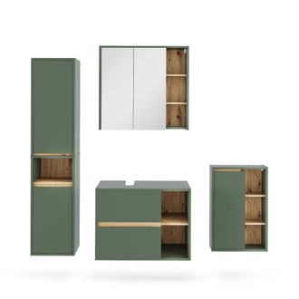 Vicco Badm&ouml;bel-Set Gr&uuml;n/Artisan Viola, bestehend aus Badspiegelschrank, Waschbeckenunterschrank, Midischrank, Hochschrank - Mehr Stauraum ohne Bodenfl&auml;che z