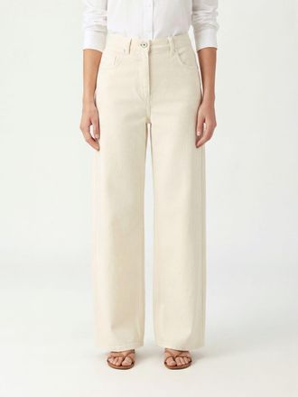 Brunello Cucinelli Wide Leg Jeans mit hoher Taille aus Baumwoll-Denim mit Monili-Detail
