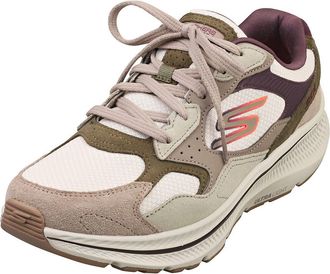 Skechers Damen Go Run Consistent 2.0 Retro Stride Sneaker, Nat&uuml;rliches Wildleder, violetter Besatz, 38.5 EU