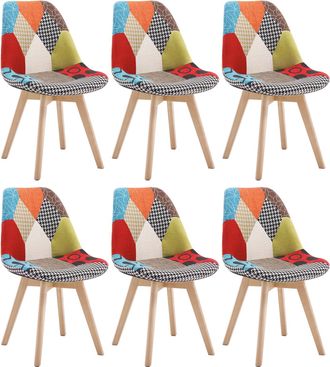 Woltu Esszimmerstühle 6er Set, Küchenstühle mit Patchwork Design, mit Massivholz Beinen, Leinen, bis 150 kg belastbar, bis 150 kg belastbar, Mehrfarbig