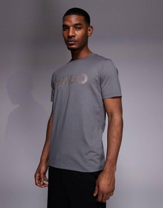 HUGO BOSS HUGO Red - T-shirt en jersey de coton &agrave; imprim&eacute; logo - Gris fonc&eacute;