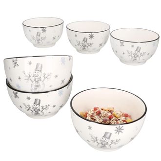 MamboCat 6er Set Olove Müslischale I 450ml I winterliche Schüssel aus Steingut mit Schneemann & Schneeflocken I 6 Personen I Bowl für Salat, Kekse & Co. I Weih