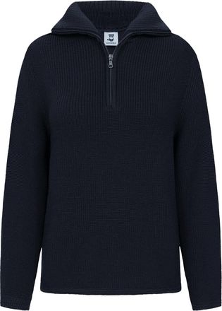 Hanseheld Damen Troyer Schurwolle Marine-Blau 38 | Pullover | 100% Schurwolle | Strickpullover f&uuml;r Frauen | Troyerkragen | Rei&szlig;verschluss | Wollpullover | Made 