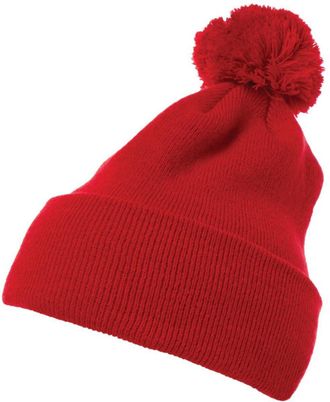 Flexfit Unisex Strickm&uuml;tze Cuffed Pom Pom Knit Beanie red one Size
