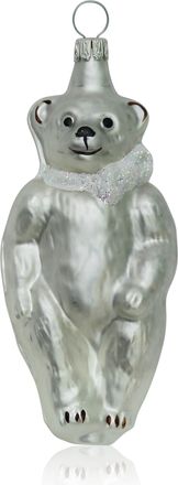 Lauschaer Glas Christbaumschmuck gro&szlig;er B&auml;r wei&szlig; matt Christbaumschmuck mundgeblasen,handdekoriert