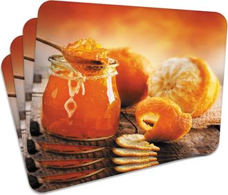 MG Design Set aus 4 Kork-Platzsets - Oranges 1 - 30 x 40 cm - hitzebeständig & abwischbar, mit Korkrückseite