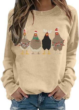 Generic Sweat-shirt de No&euml;l pour femme avec imprim&eacute; dinde amusant - Sweat-shirt de No&euml;l &agrave; manches longues - Pull surdimensionn&eacute; pour les vacances - Pull festi