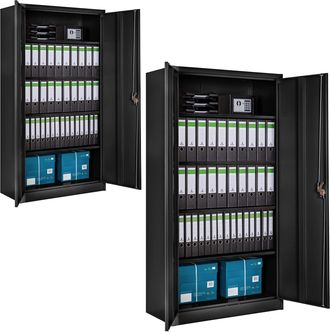 TecTake 2er Set Aktenschrank abschließbar, Stahl Büroschrank mit Fächern, höhenverstellbaren Einlageböden, 180 x 90 x 40 cm, für Office, Werkstatteinrichtung,