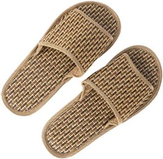 Garneck Sandales Bambou Tressées Plates Pantoufles à Semelle Épaisse Et Respirante Pour Maison Plage