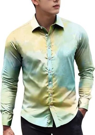 Generic Chemise &agrave; manches longues pour homme - Chemise boutonn&eacute;e multicolore - Grande taille - Chemise daffaires infroissable - Chemisier de bureau - Col &agrave; re