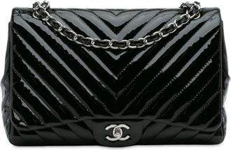 Chanel Hobo Bags - Jumbo Classic Chevron Patent Single Flap - Gr. unisize - in Schwarz - für Damen
